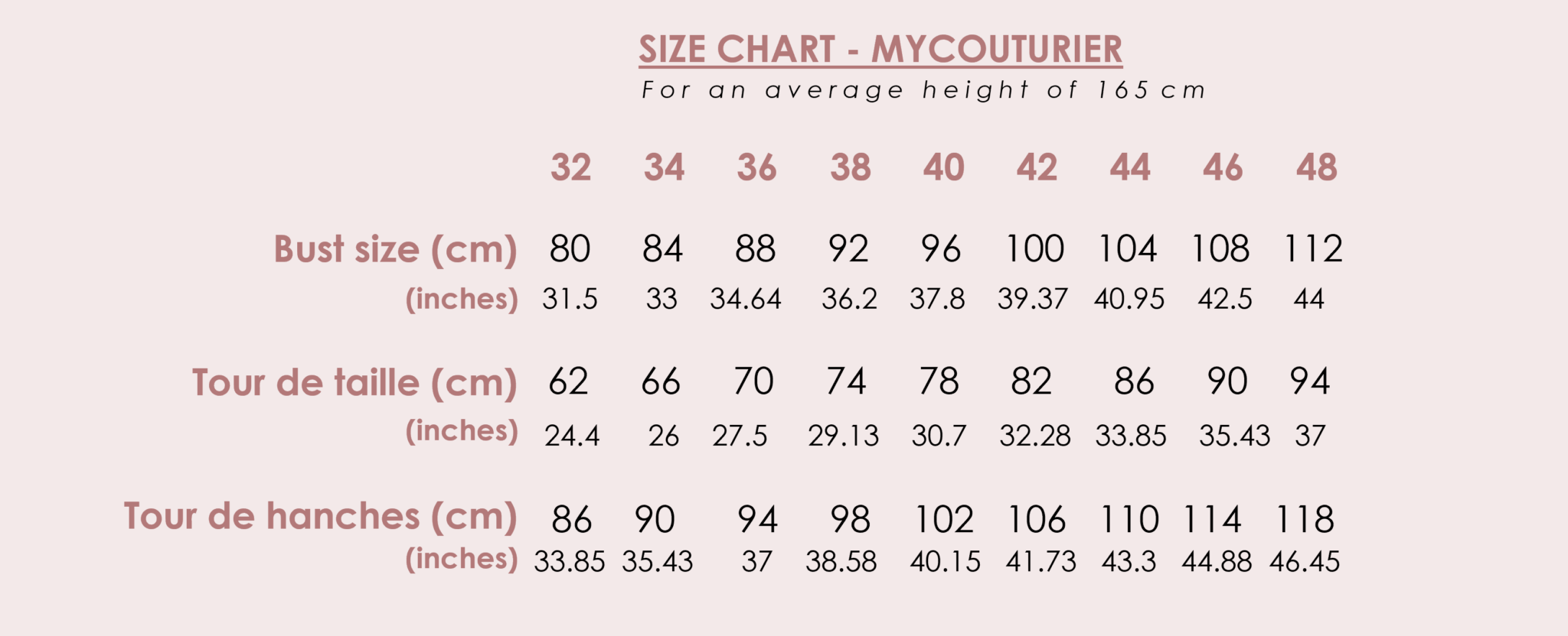 Size charts